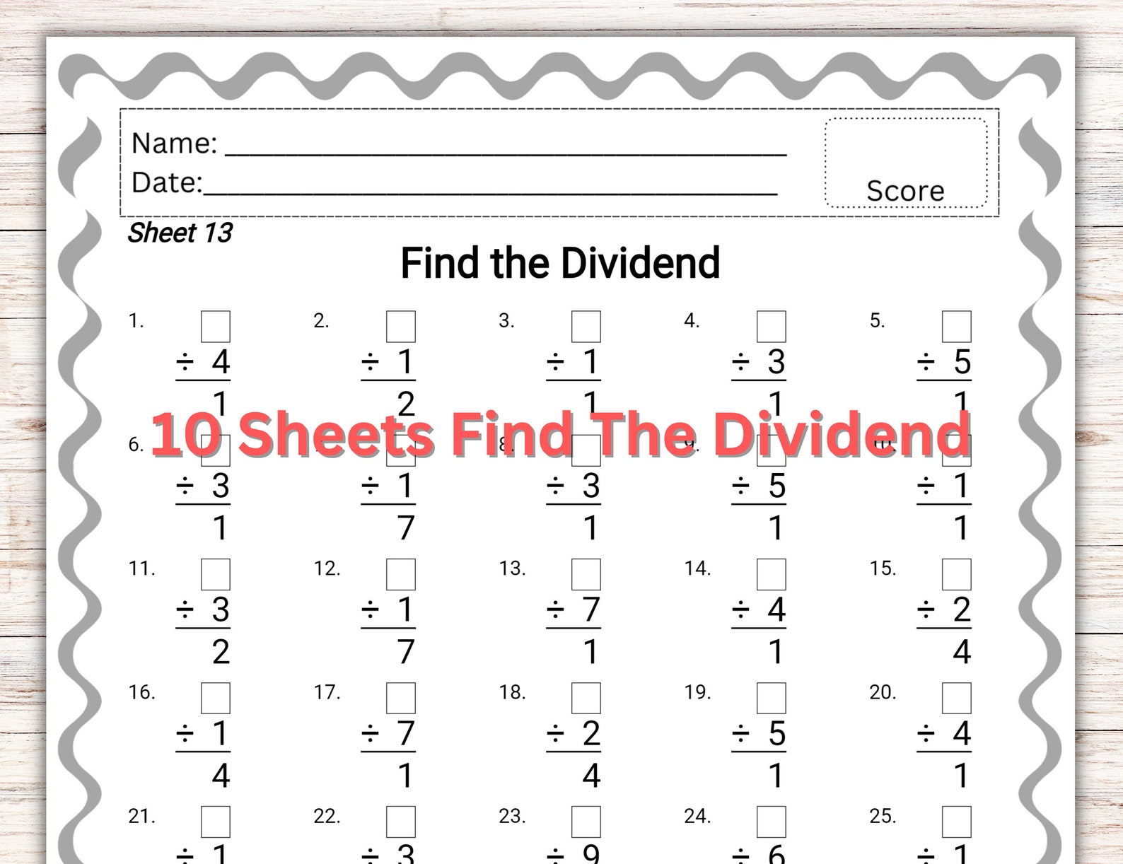 30 Single-digit Division Math Worksheet - Find the Quotient, Divisor ...