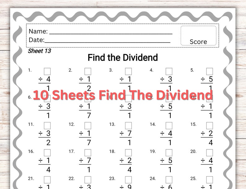 30 Single-digit Division Math Worksheet - Find the Quotient, Divisor ...