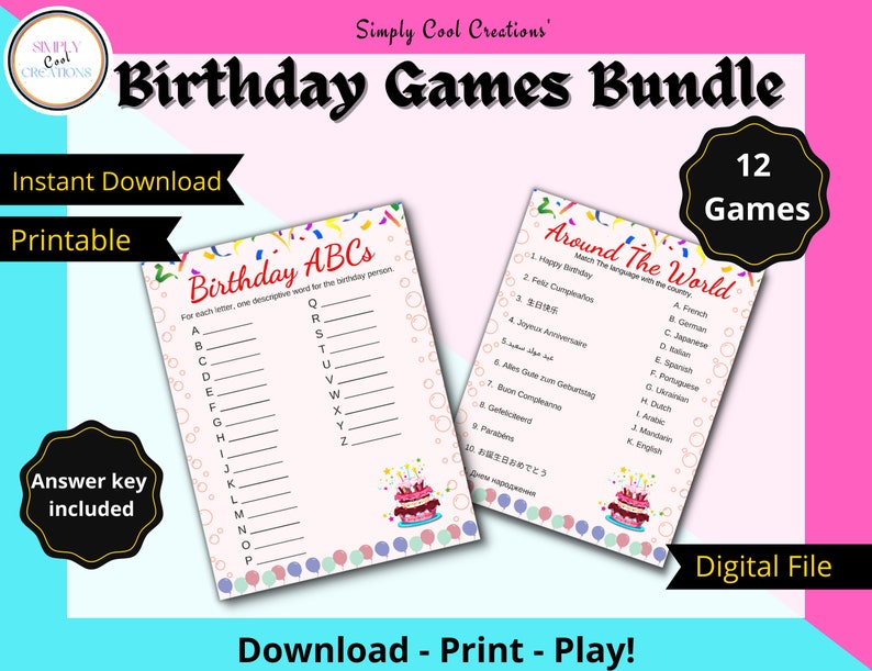 12 Printable Birthday Party Games Bundle for Teens and Adults - What's ...