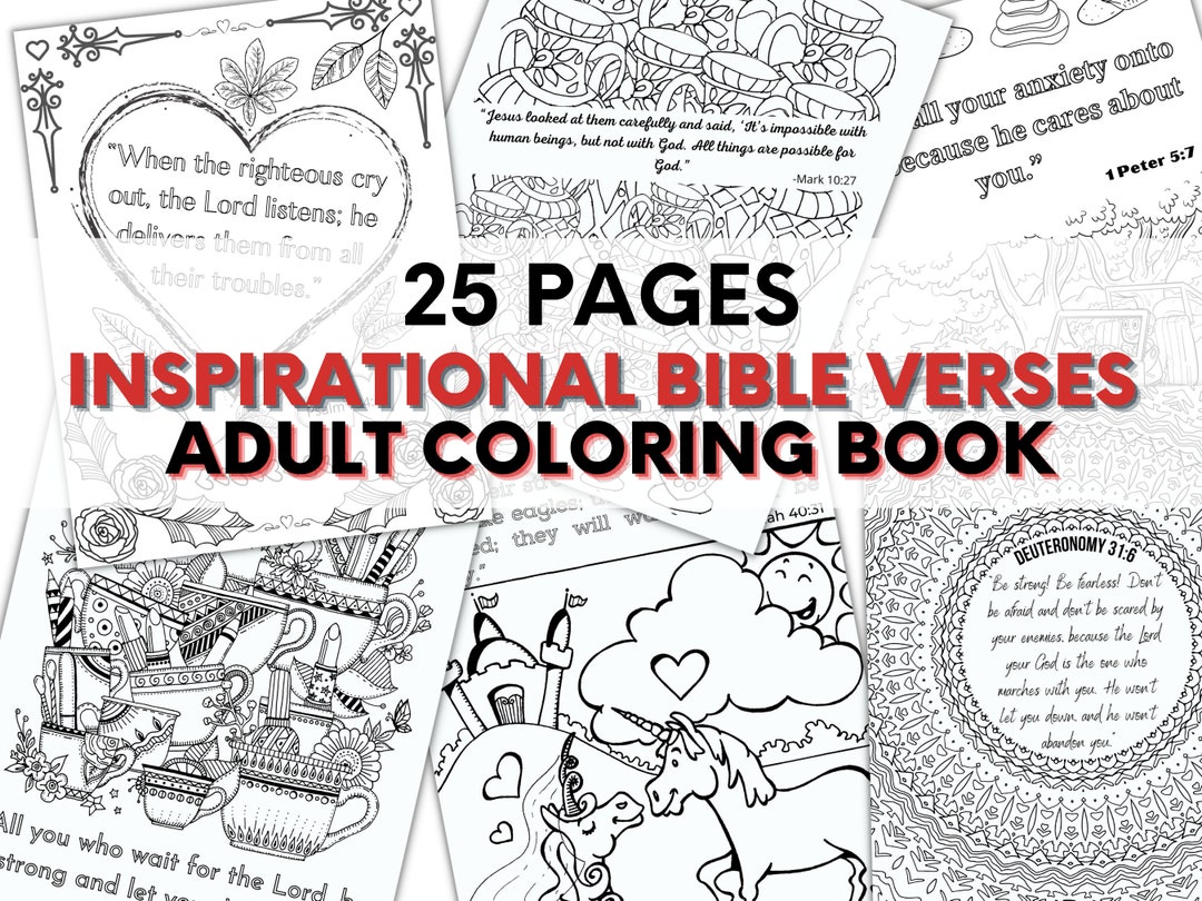 Set of 25 Bible Verses Religious Faith Coloring Book Print at Home ...