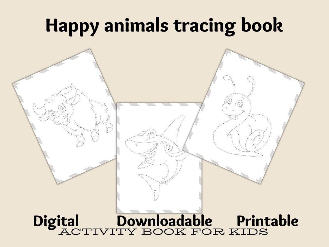 Trace the Animals Worksheet for Kids Toddlers and - Etsy