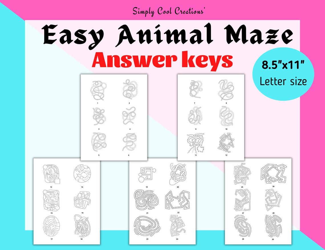 30 Printable Fun Animal Maze Educational Game for Kids Pre-school ...
