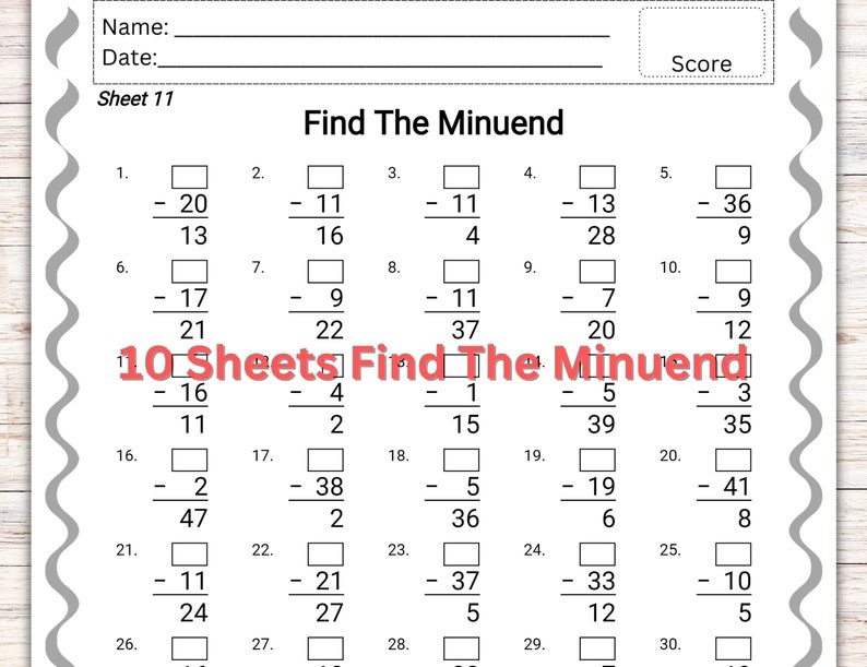 Numbers 1-50 Subtraction Worksheet for Grade School | 30 Sheets ...