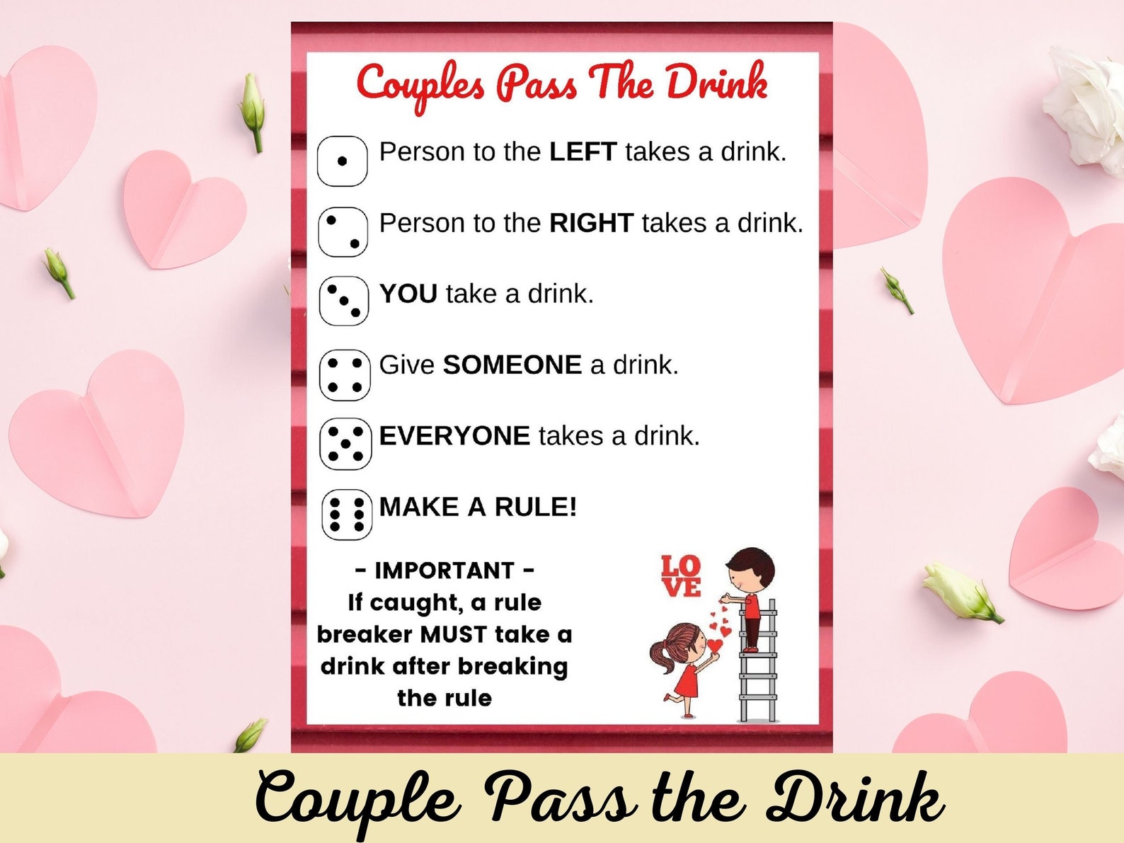 Pass the Drink Date Night Game for Couple Anniversary, Valentine Party ...