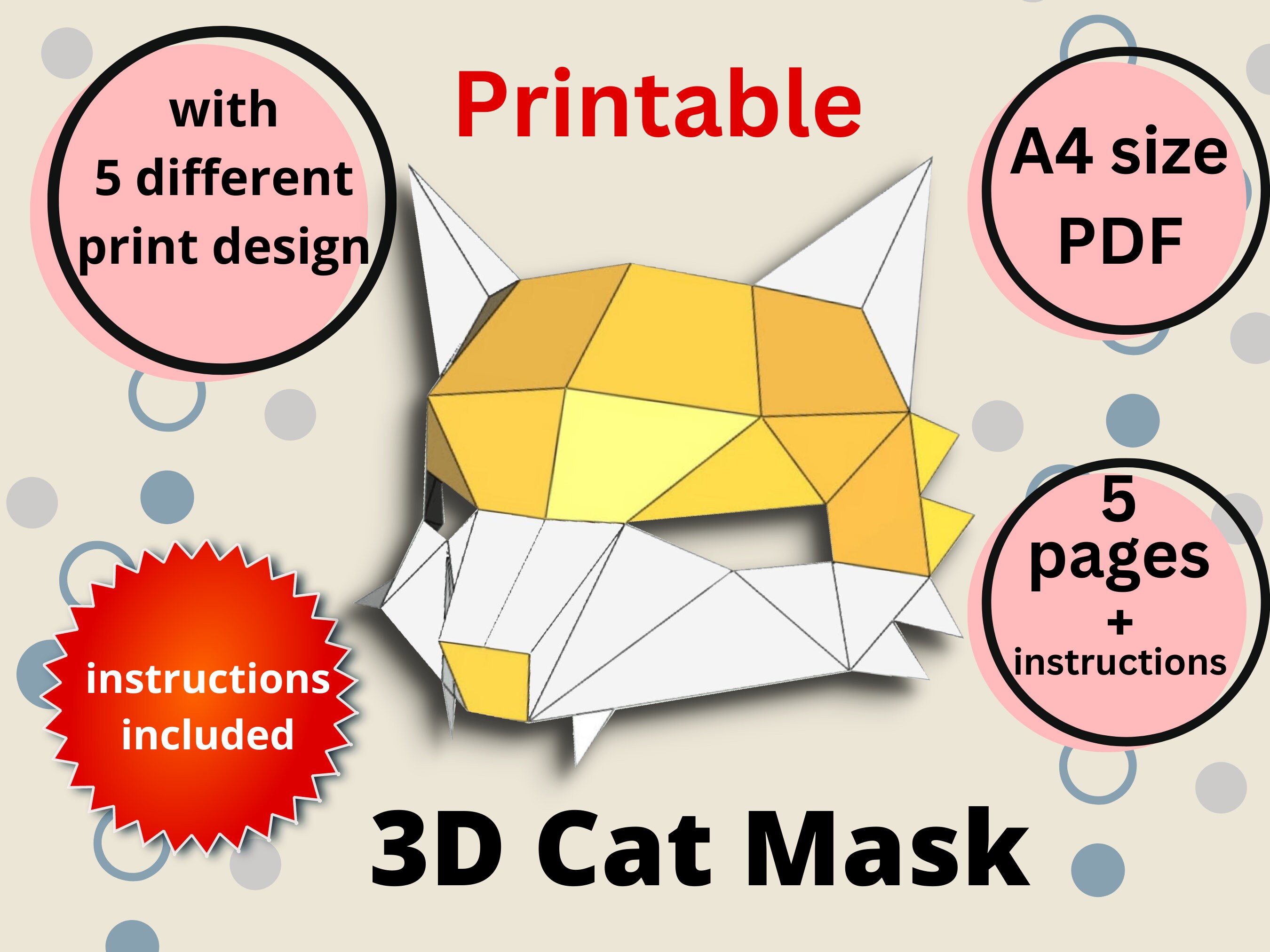 3D Cat Animal DIY Paper Craft Mask Halloween Party Costume for Kids ...