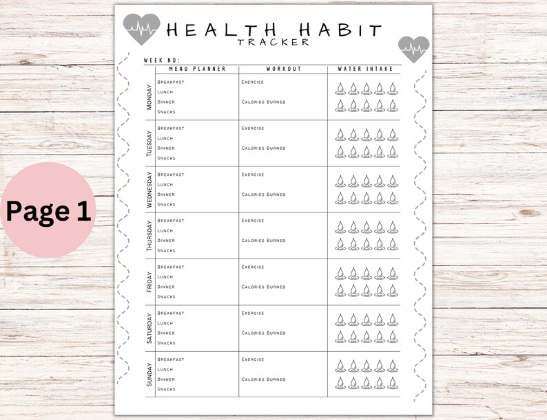 Printable Health Habit Tracker, Meal Planner, Workout and Water Intake ...