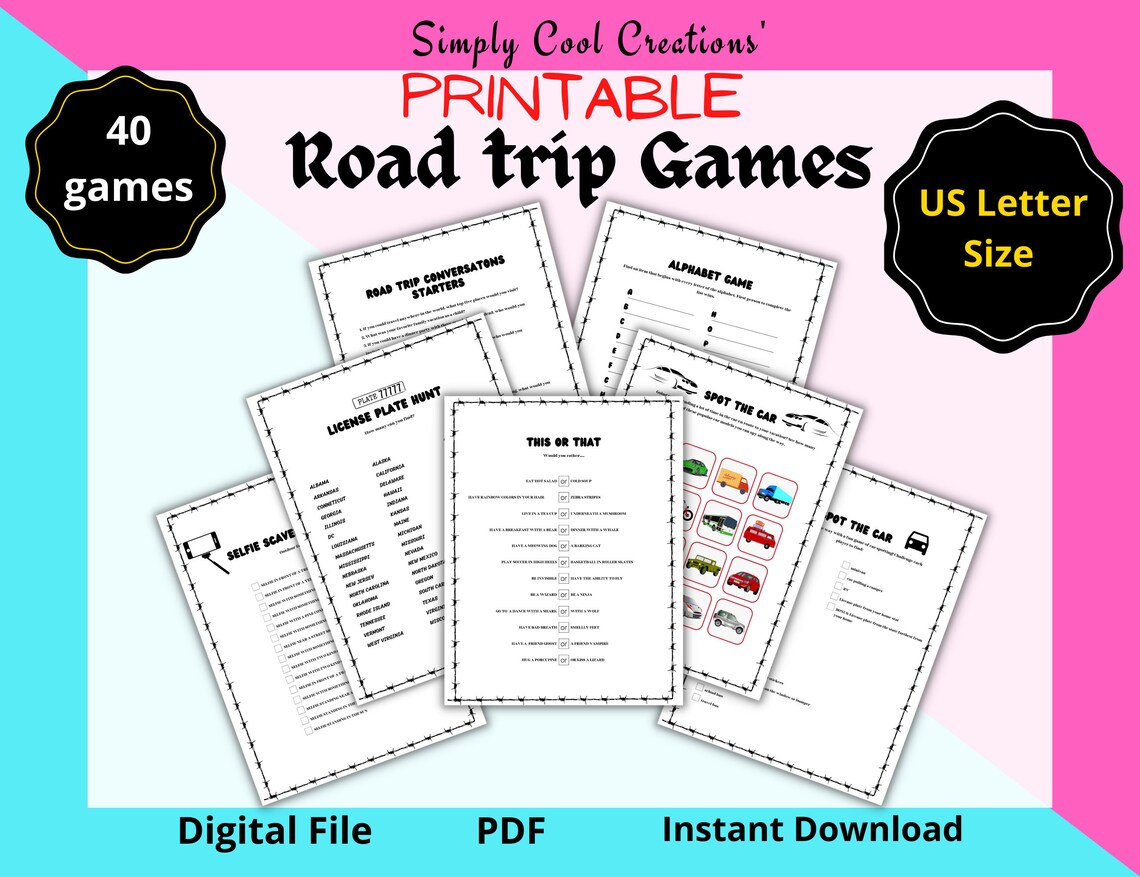 Printable Road Trip Games Bundle | 40 Road Trip Games US Letter Size - Etsy