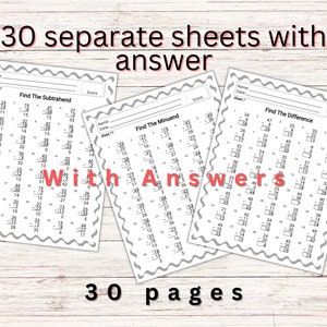 Numbers 1-50 Subtraction Worksheet for Grade School | 30 Sheets ...