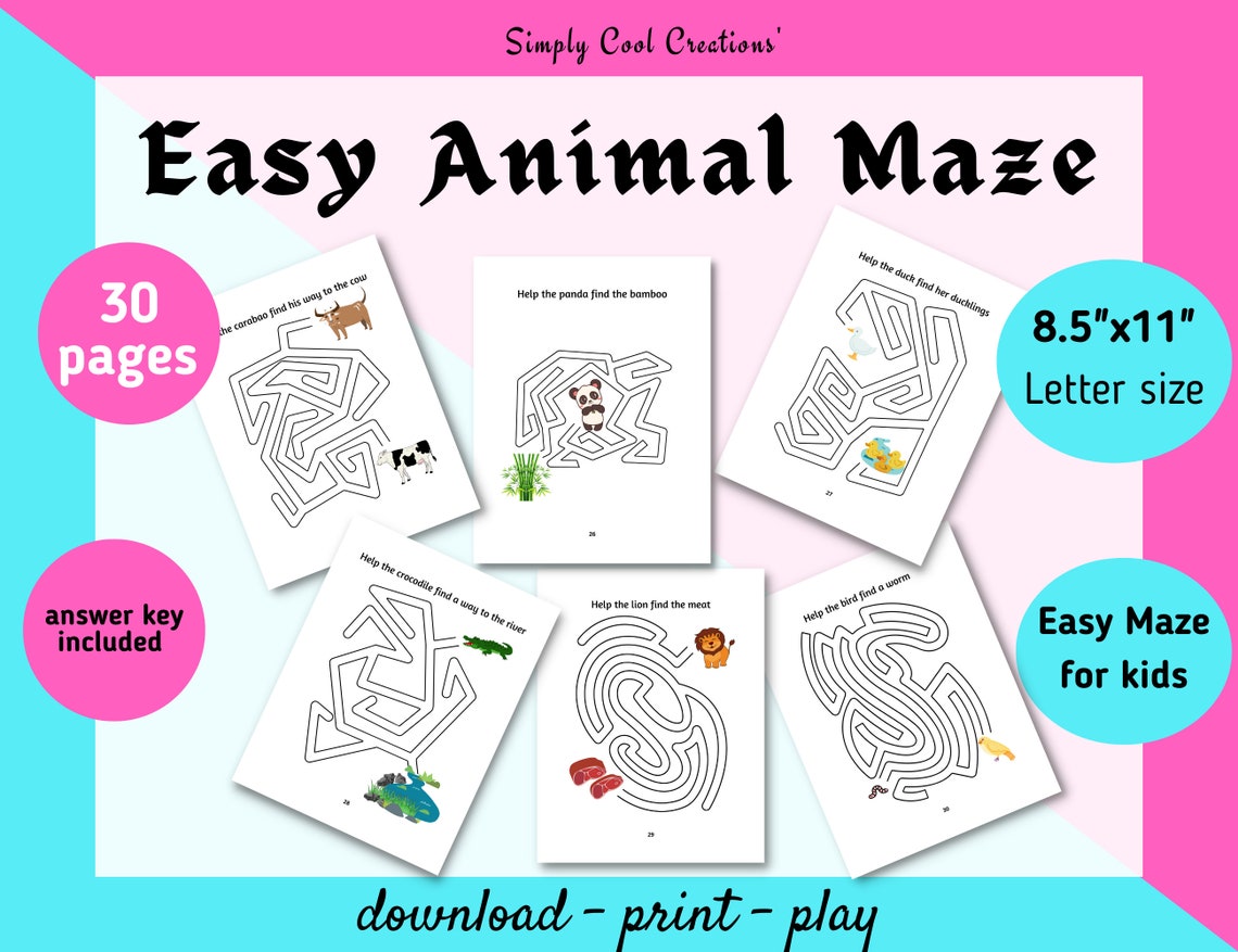 30 Printable Fun Animal Maze Educational Game for Kids Pre-school ...