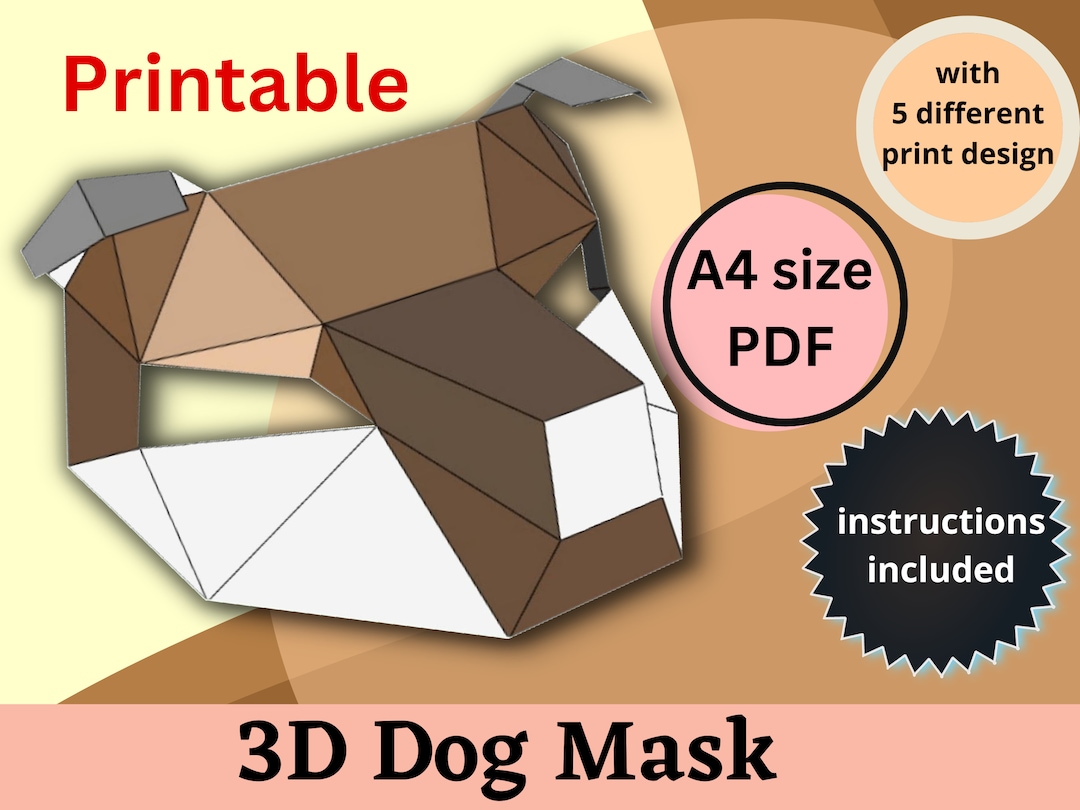 3D Dog Animal Printable Paper Craft Mask - Animal DIY 3D Mask for Kids ...