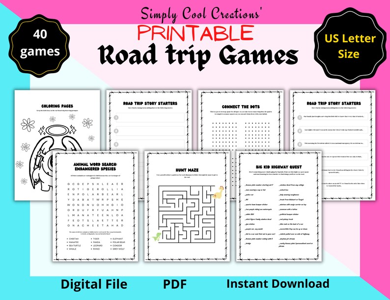 Printable Road Trip Games Bundle | 40 Road Trip Games US Letter Size - Etsy