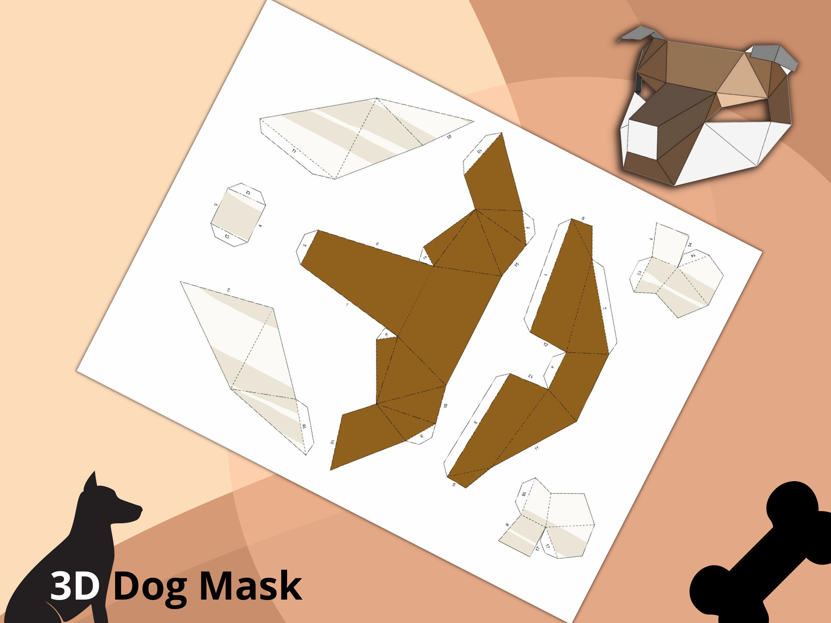 3D Dog Animal Printable Paper Craft Mask Animal DIY 3D Mask for Kids ...