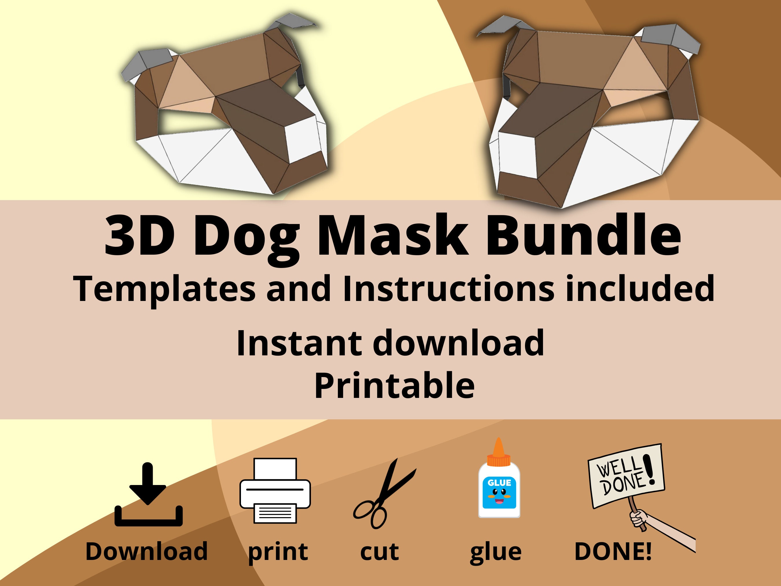 3D Dog Animal Printable Paper Craft Mask Animal DIY 3D Mask for Kids ...