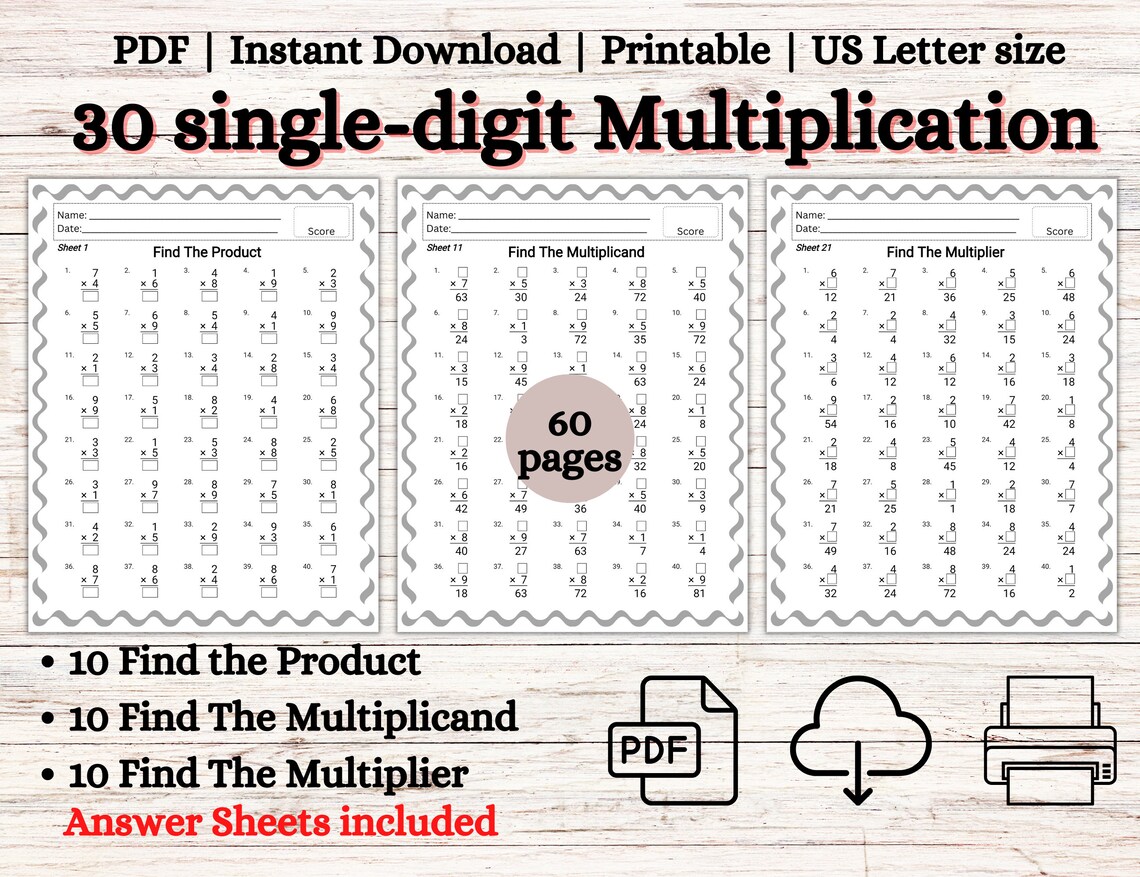 30 Single-digit Multiplication Worksheet - Find the Product ...