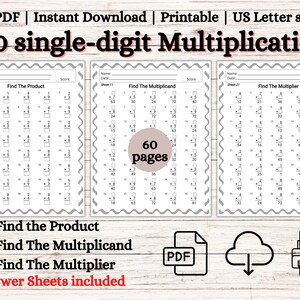 30 Single-digit Multiplication Worksheet Find the Product, Multiplicand ...