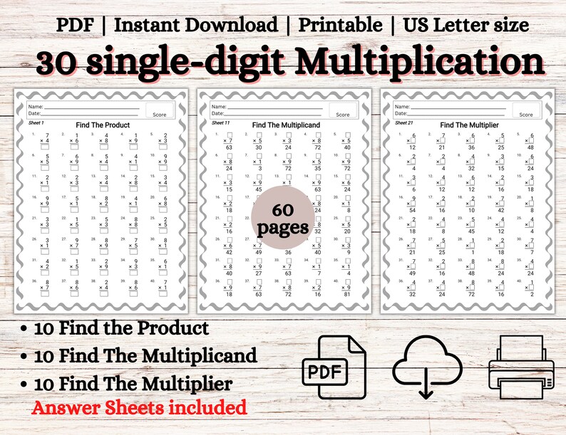 30 Single-digit Multiplication Worksheet - Find the Product ...