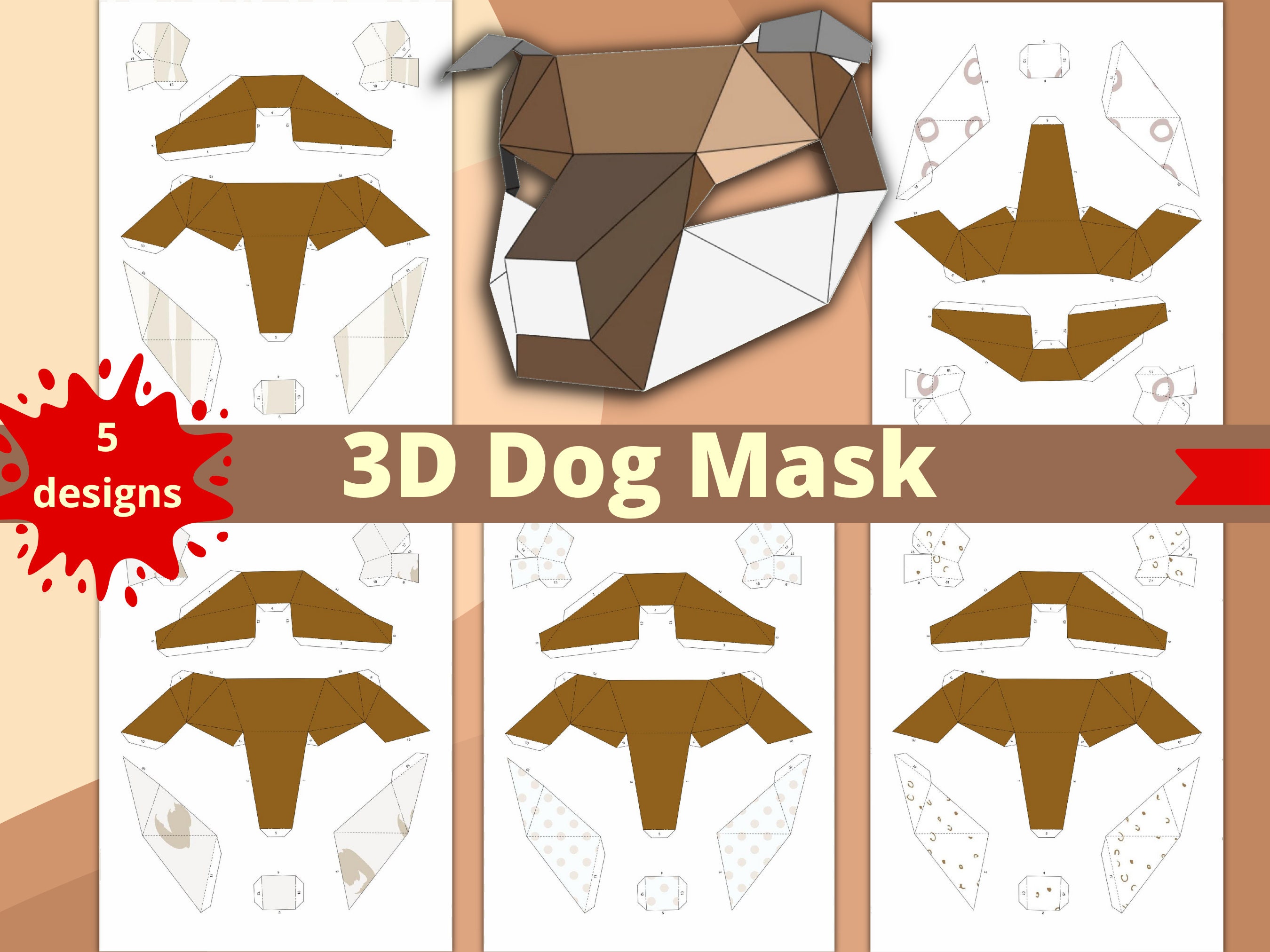 3D Dog Animal Printable Paper Craft Mask Animal DIY 3D Mask for Kids ...