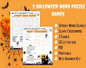 Halloween Word Puzzle Word Search Crossword Games Spooky - Etsy