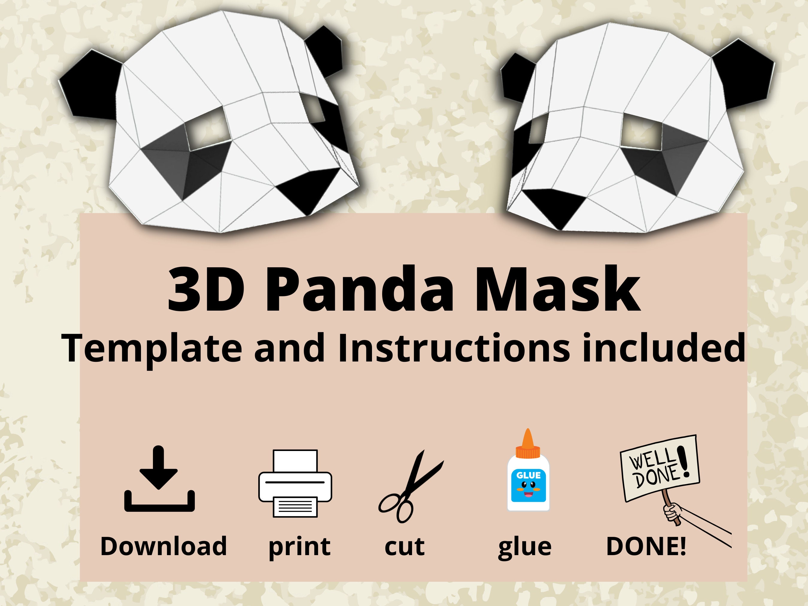 3D Panda Animal Paper Craft Mask PDF Template Instant Download ...