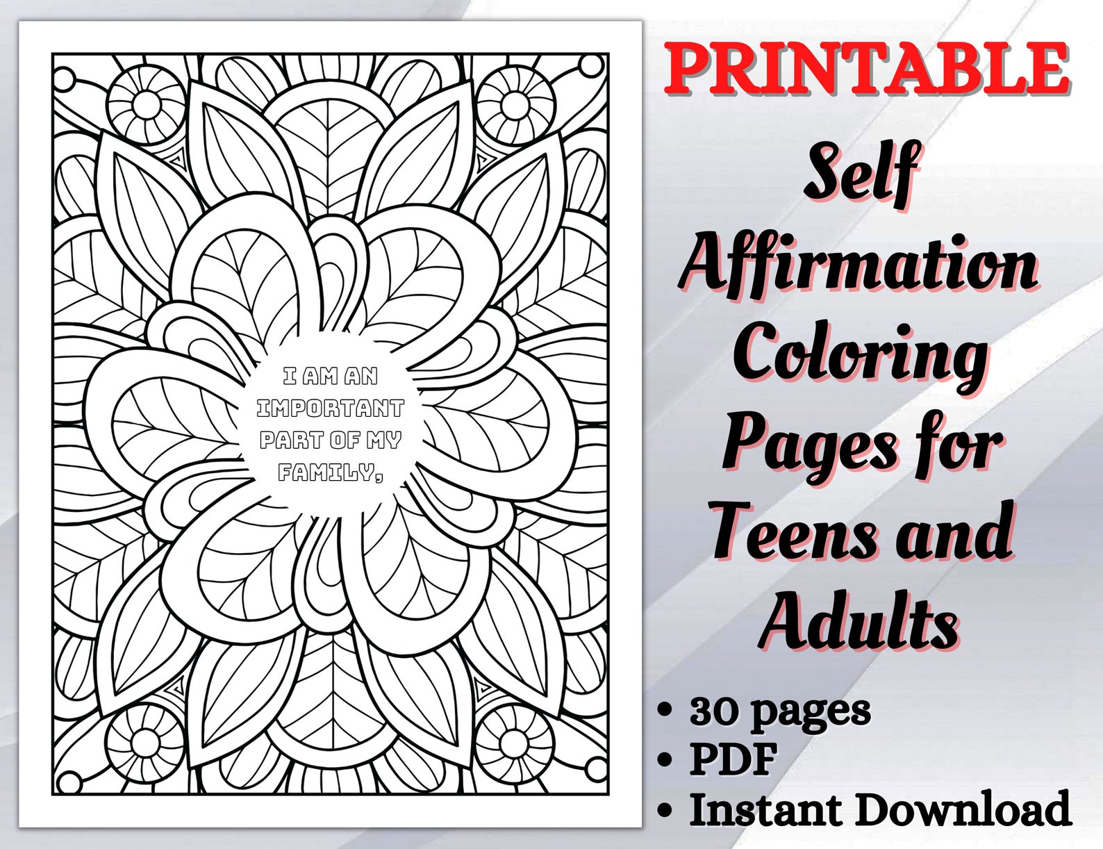 30 Pages Self-affirmation Coloring Pages for Teens and Adults ...