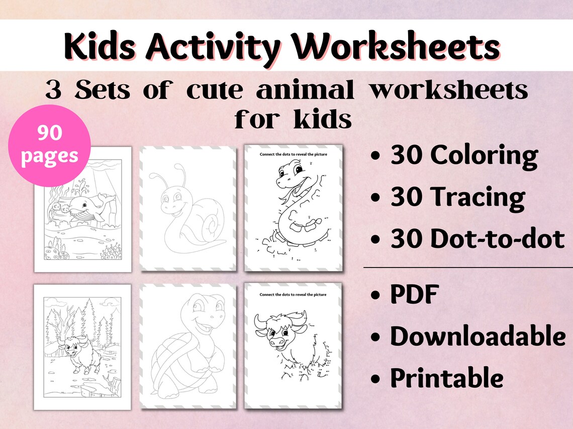 Printable Coloring, Tracing, Connect the Dots Activity Worksheets Cute ...