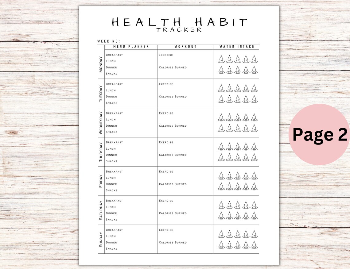 Printable Health Habit Tracker, Meal Planner, Workout and Water Intake ...