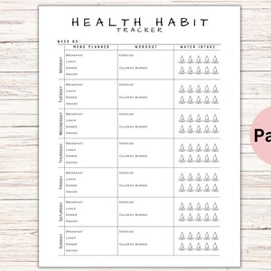 Printable Health Habit Tracker, Meal Planner, Workout and Water Intake ...