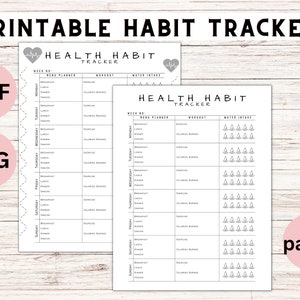 Printable Health Habit Tracker, Meal Planner, Workout and Water Intake ...