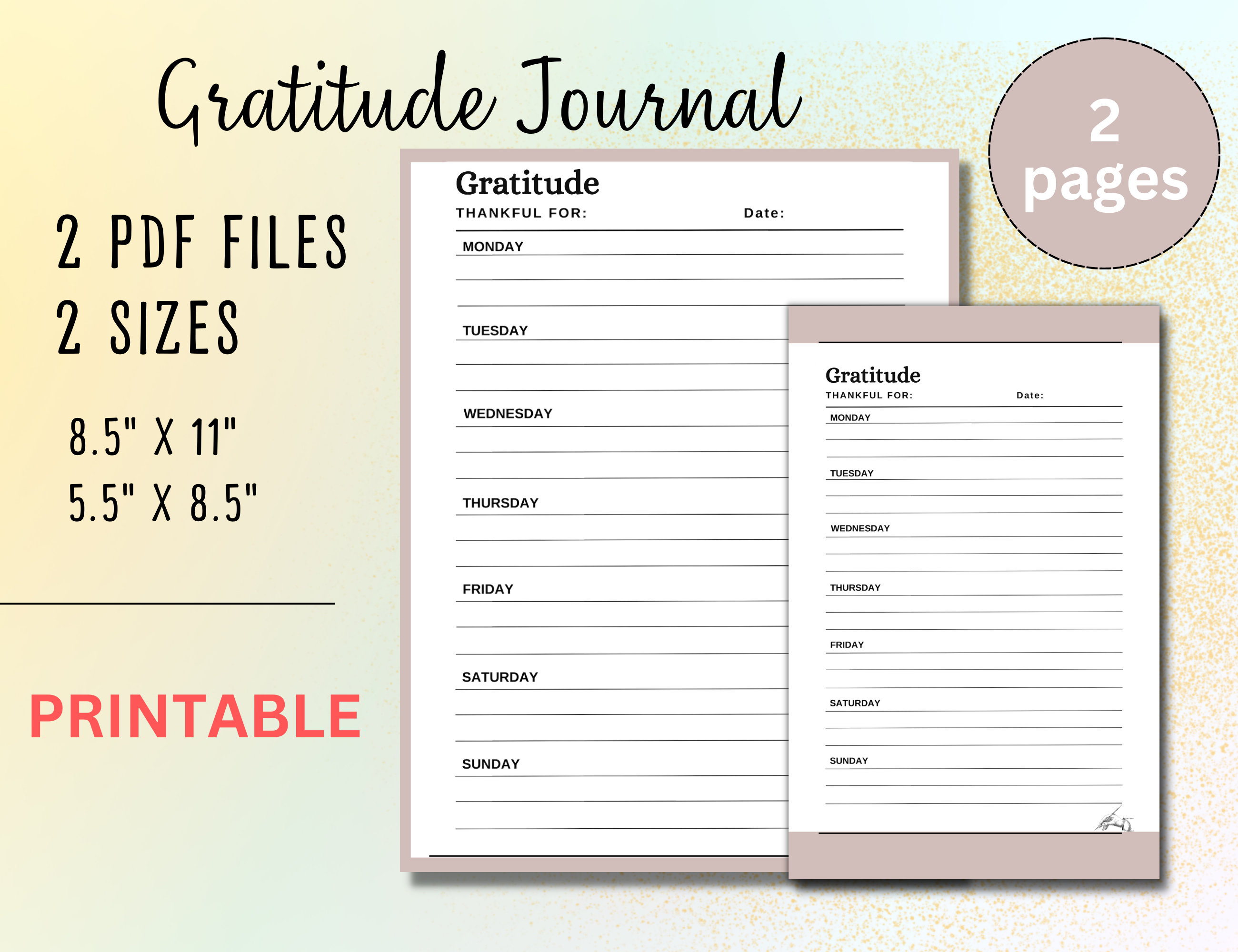 Printable Gratitude Journal Track Your Daily Gratitude With This Seven ...