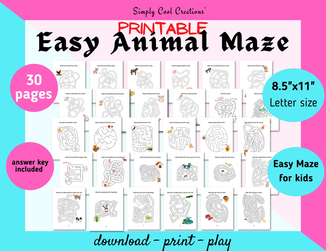 30 Printable Fun Animal Maze Educational Game for Kids - Pre-school ...