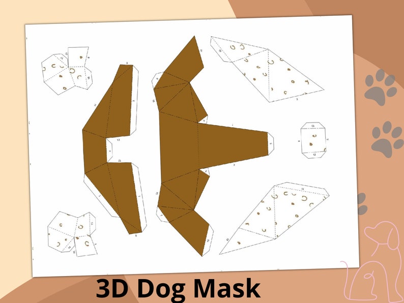 3D Dog Animal Printable Paper Craft Mask - Animal DIY 3D Mask for Kids ...