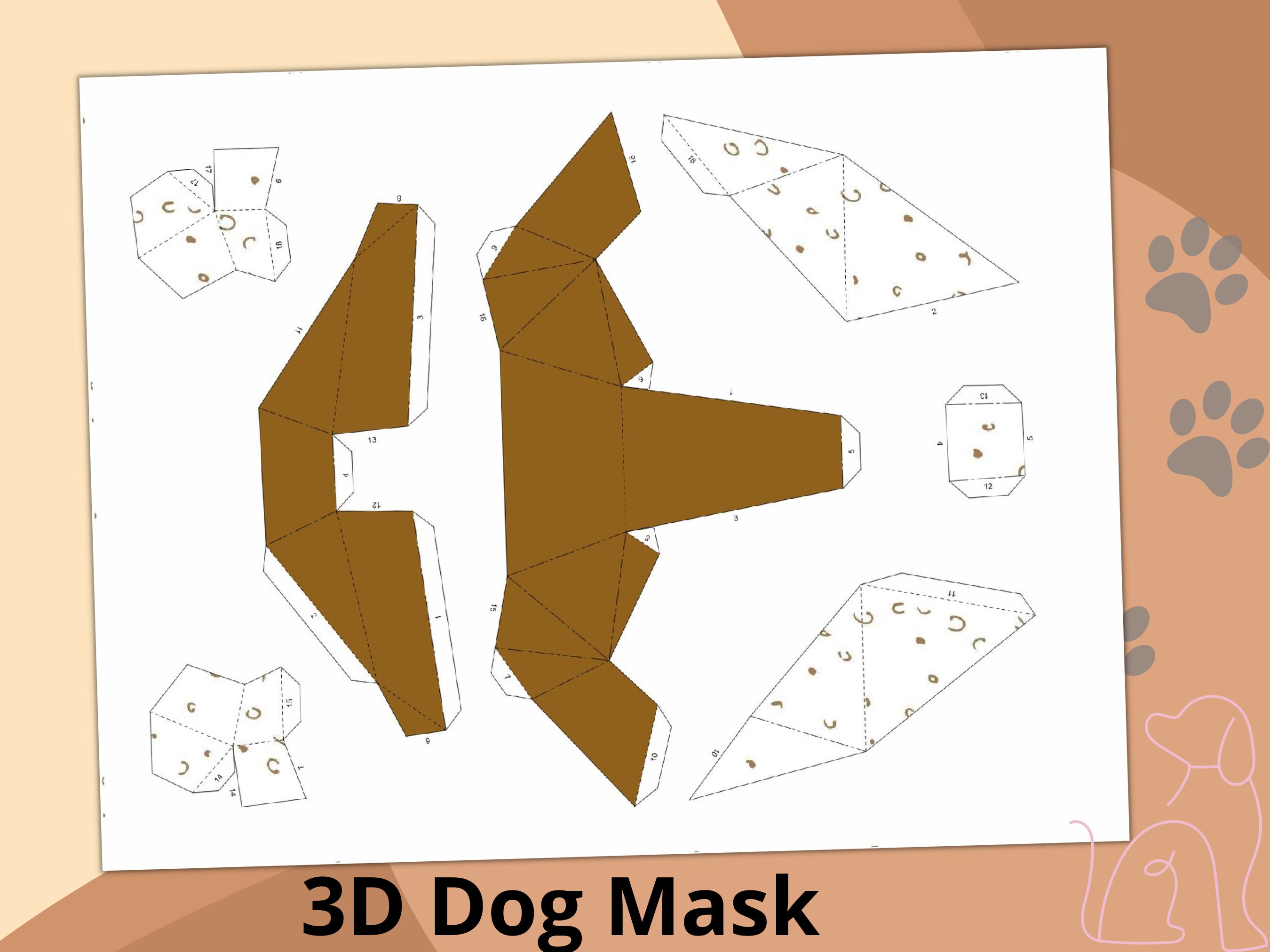 3D Dog Animal Printable Paper Craft Mask Animal DIY 3D Mask for Kids ...