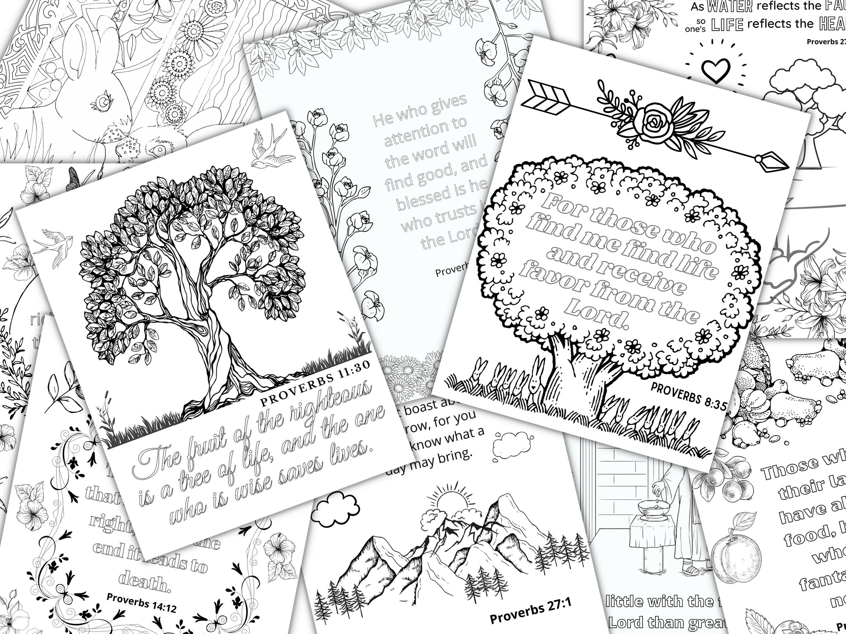 25 Pages Proverbs Bible Verses Faith in God Coloring Book for Religious ...