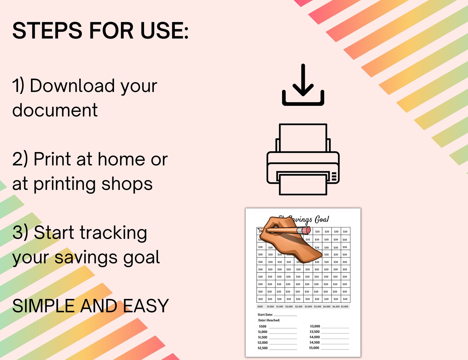 Printable Savings Goal Tracker Savings Checklist 10K 5K Saving Goal ...