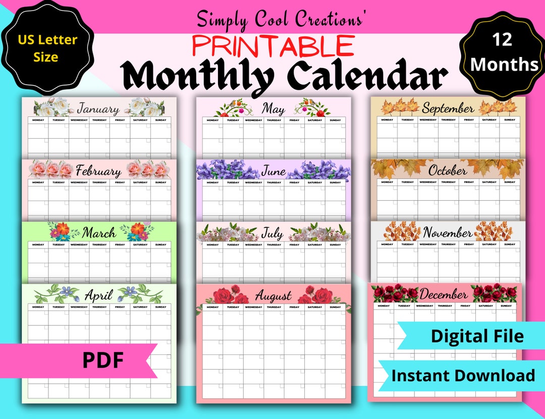 Printable Monthly Calendar Planner - Daily Goals and Plan - Instant ...