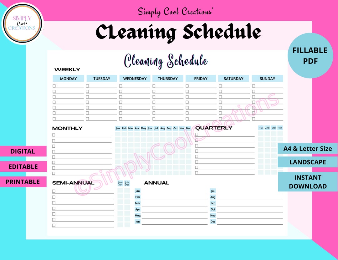 Editable Cleaning Household Chores Schedule - Time Management Planner ...