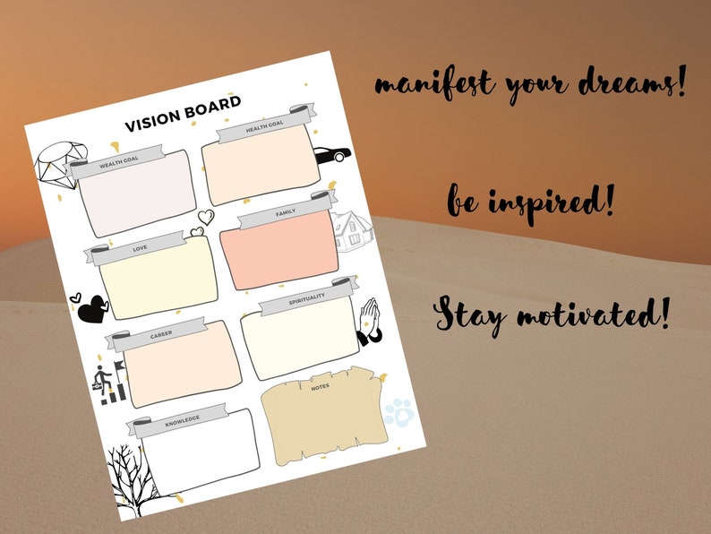 Light Colors Printable Vision Board Template | Dream Planner | Dream ...