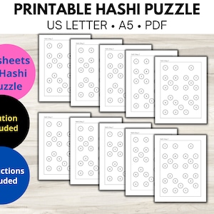 10 Sheets of Printable Hashi Hashiwokakero Japanese Mind Brain Puzzle ...