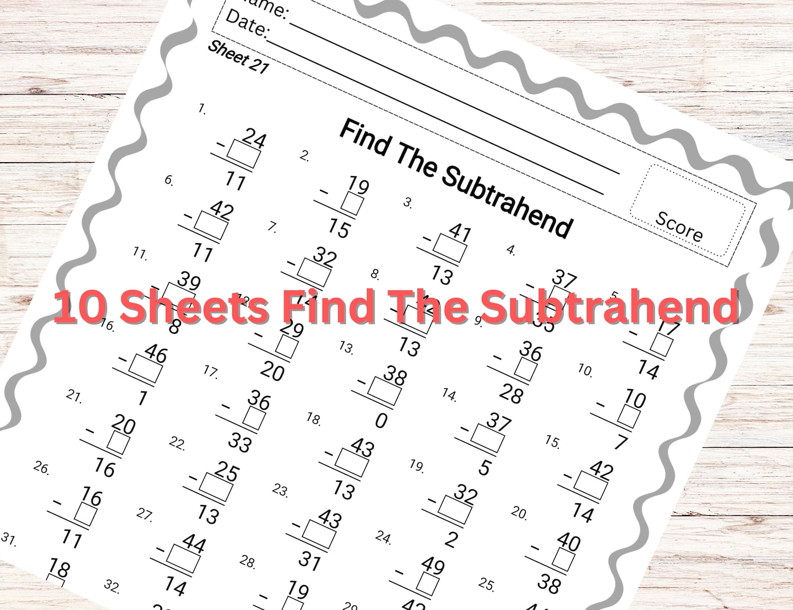 Numbers 1-50 Subtraction Worksheet for Grade School | 30 Sheets ...