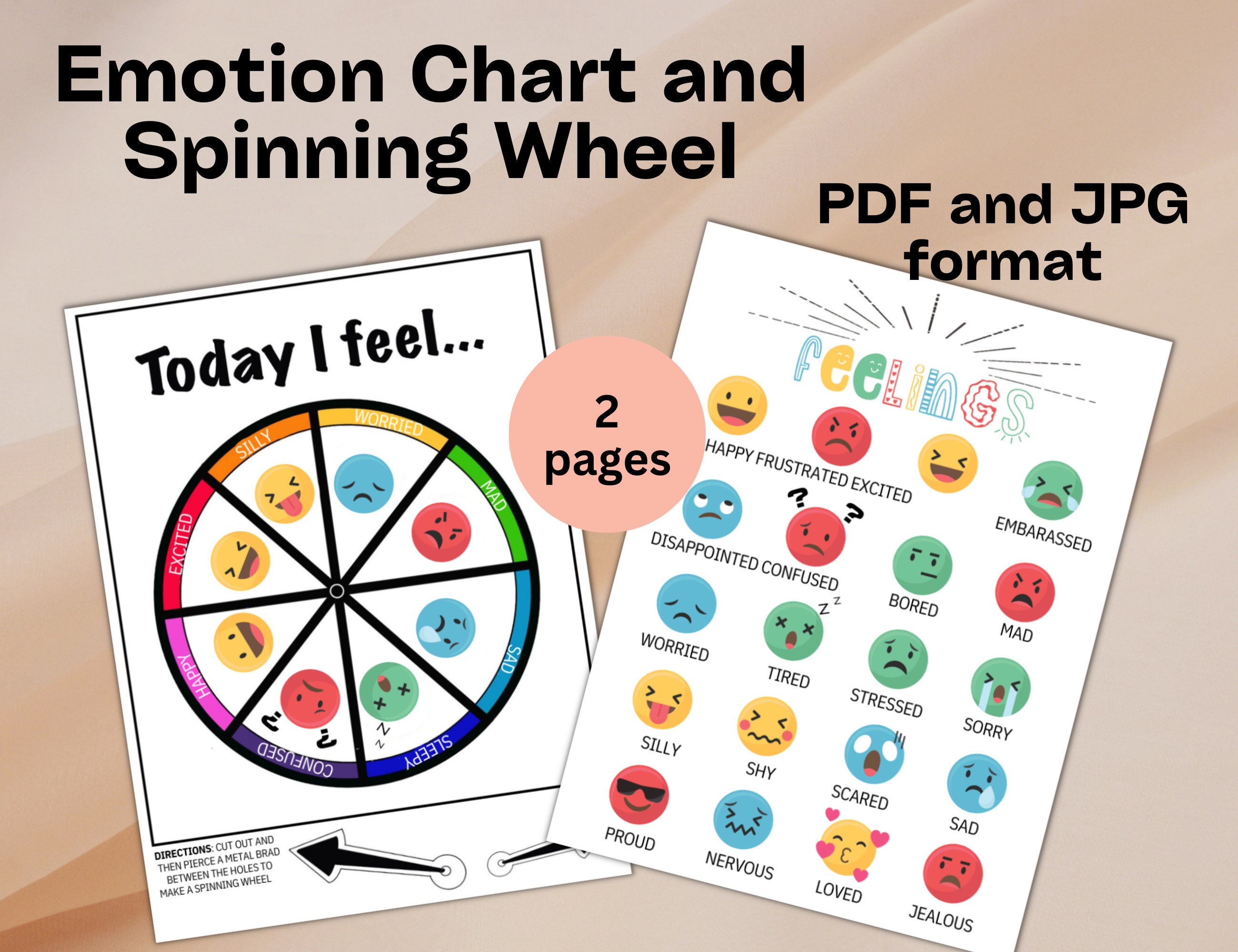 DIY Feelings Spinning Wheel Emotion Wheel and Emotion Chart Bundle ...