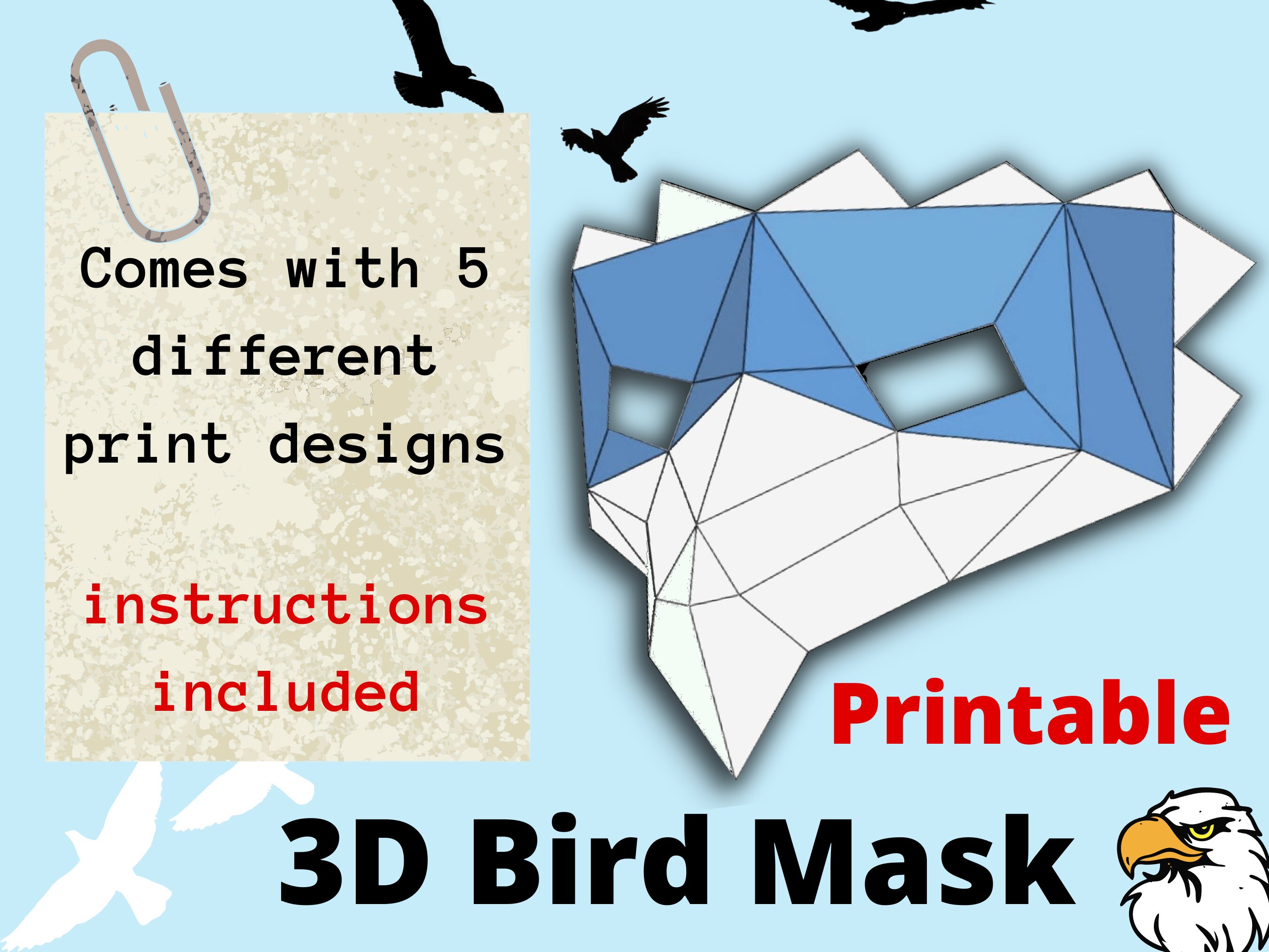 3D Bird Animal Paper Craft Face Mask Halloween Costume for Kids PDF ...