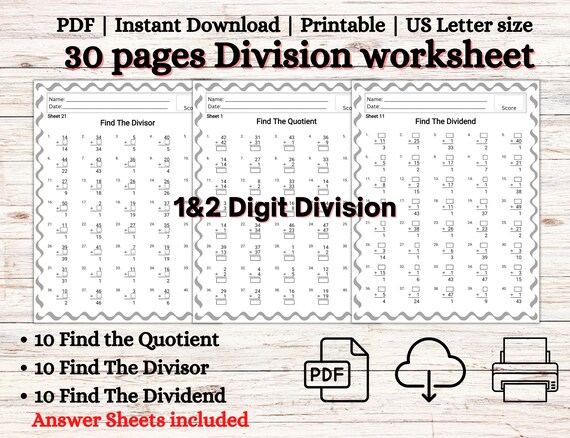 Hojas De Trabajo De División De Un Dígito 50+ División Con Números