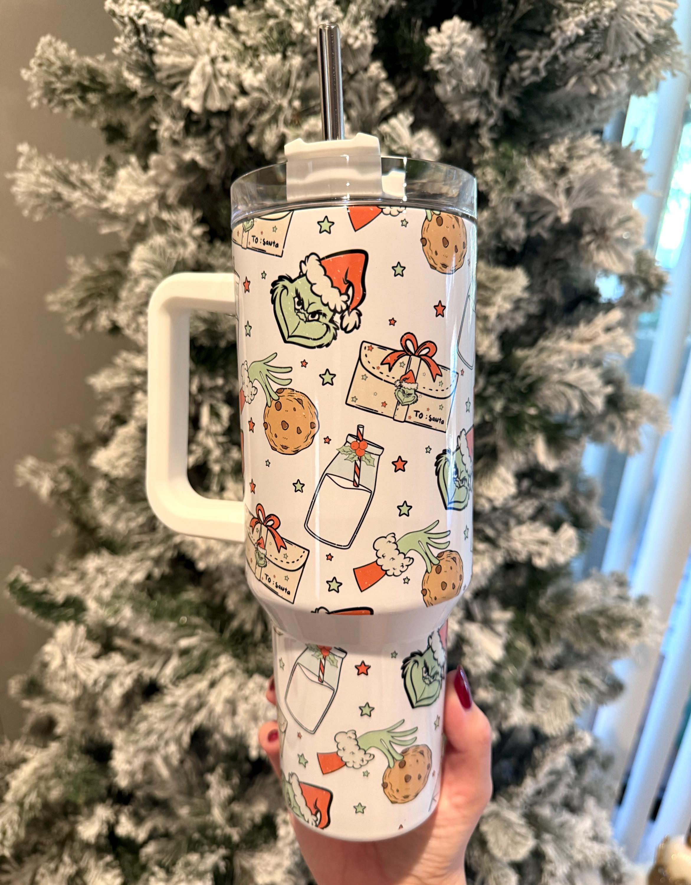 Holiday Tumbler 40oz Cup With Handle, Grinch Christmas Water Bottle ...