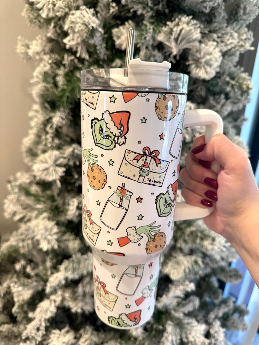 Holiday Tumbler 40oz Cup With Handle, Grinch Christmas Water Bottle ...