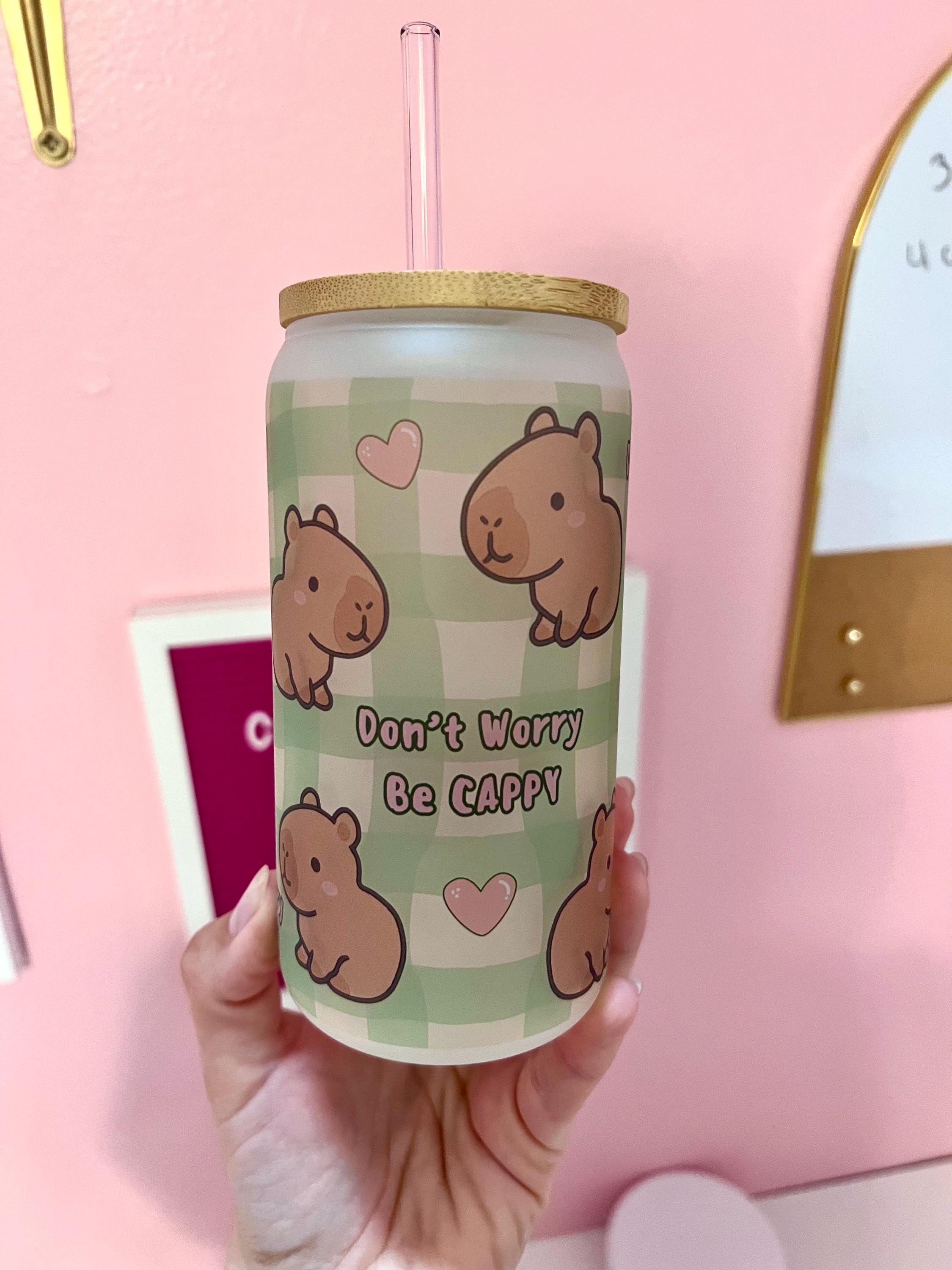 Capybara Cute Tumbler 16oz Don't Worry Be Cappy Glass Iced Coffee Cup ...