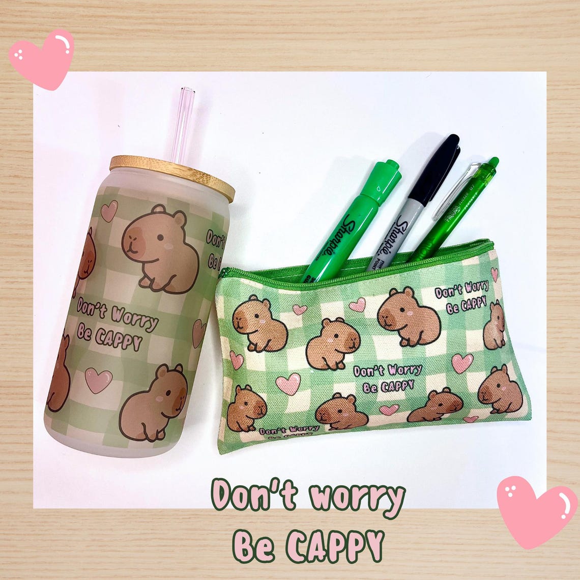 Capybara Cute Tumbler 16oz Don't Worry Be Cappy Glass Iced Coffee Cup ...