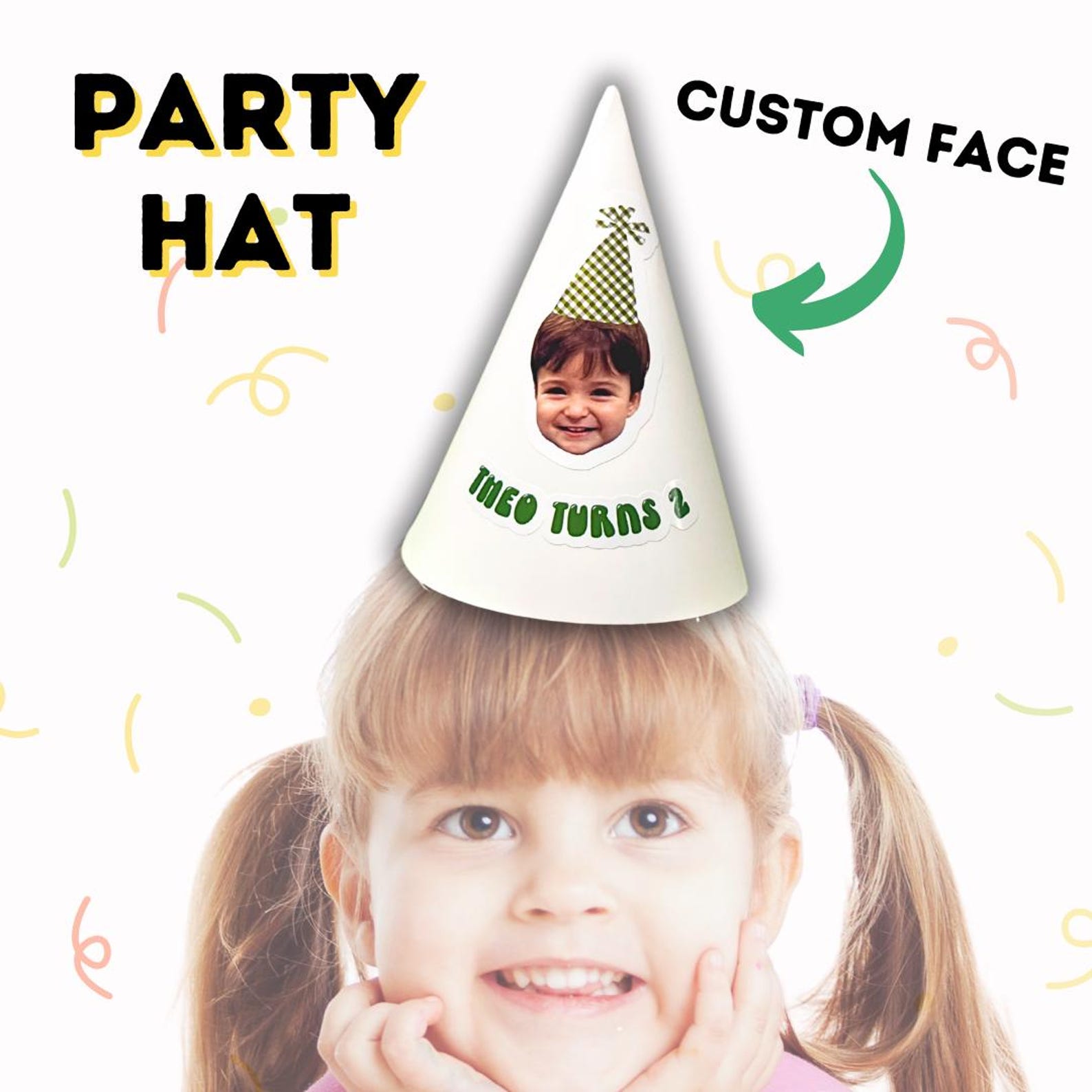 Personalized Party Hats With Face Photo and Name, for Kids Birthday ...