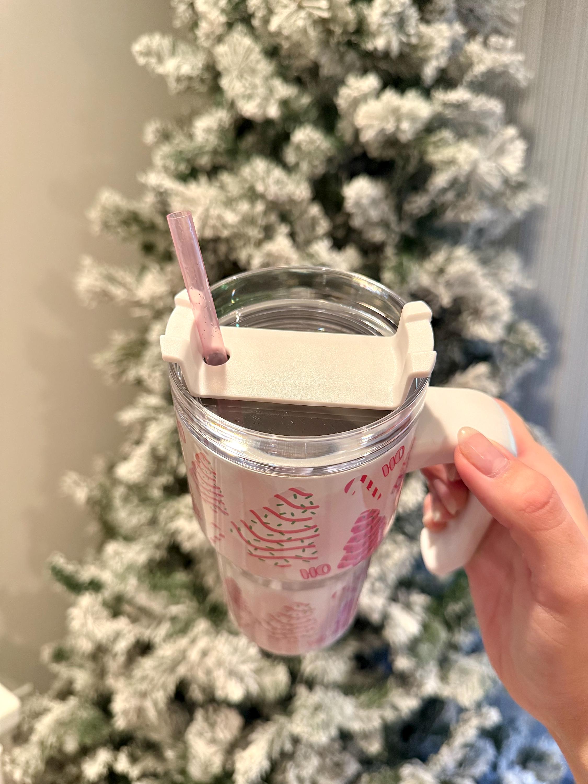 Holiday Tumbler 20oz Cup With Handle, Pink Christmas, Christmas Tree ...