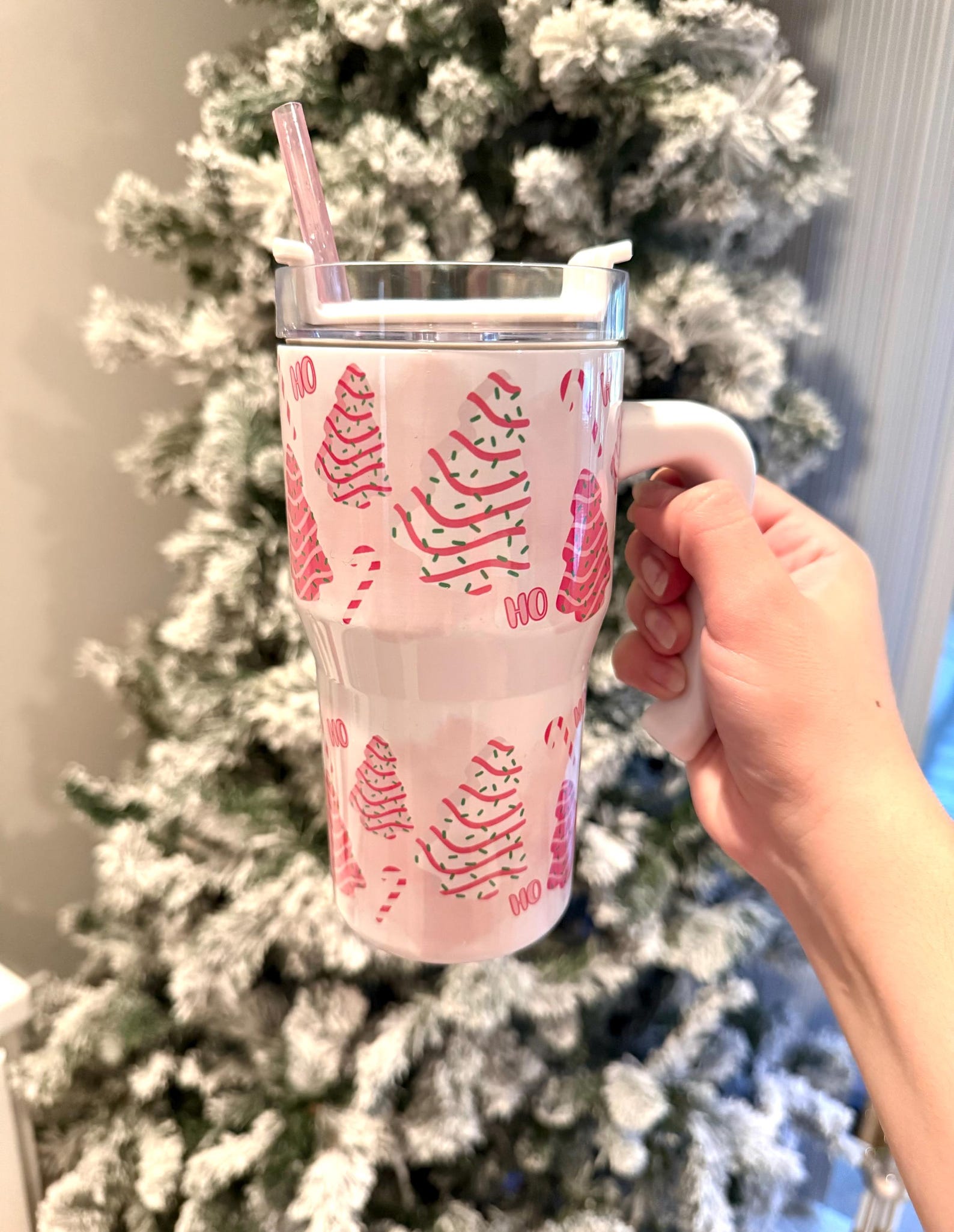 Holiday Tumbler 20oz Cup With Handle, Pink Christmas, Christmas Tree ...