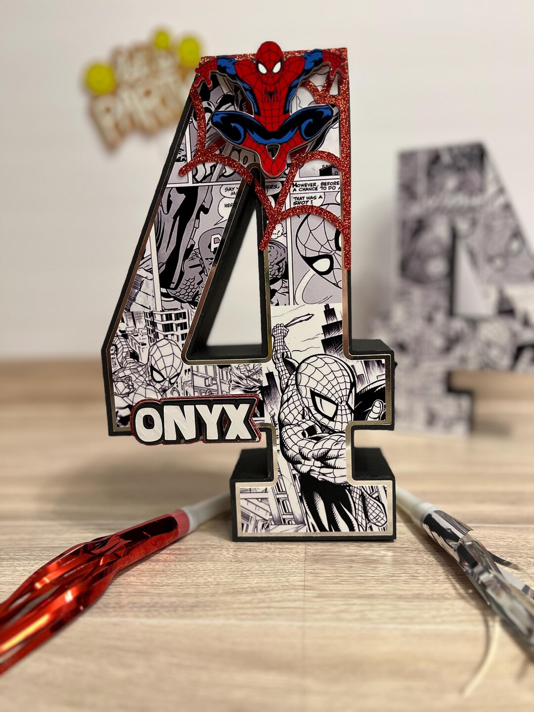 Superhero Party Decor 3D Number, Spiderman Party, Tabletop Decoration ...